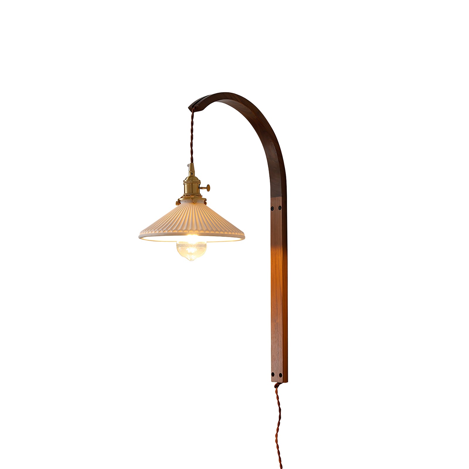 Curved Walnut Ceramic Plug-in Wall Light – Radilum